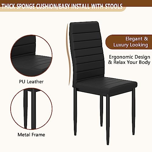 AWQM 5 Piece Kitchen Table Set,Dining Table Set for 4,Tempered Glass Table Top and 4 Faux Leather Chairs,for Dining Room,Kitchen,Apartment,Small Space,Black