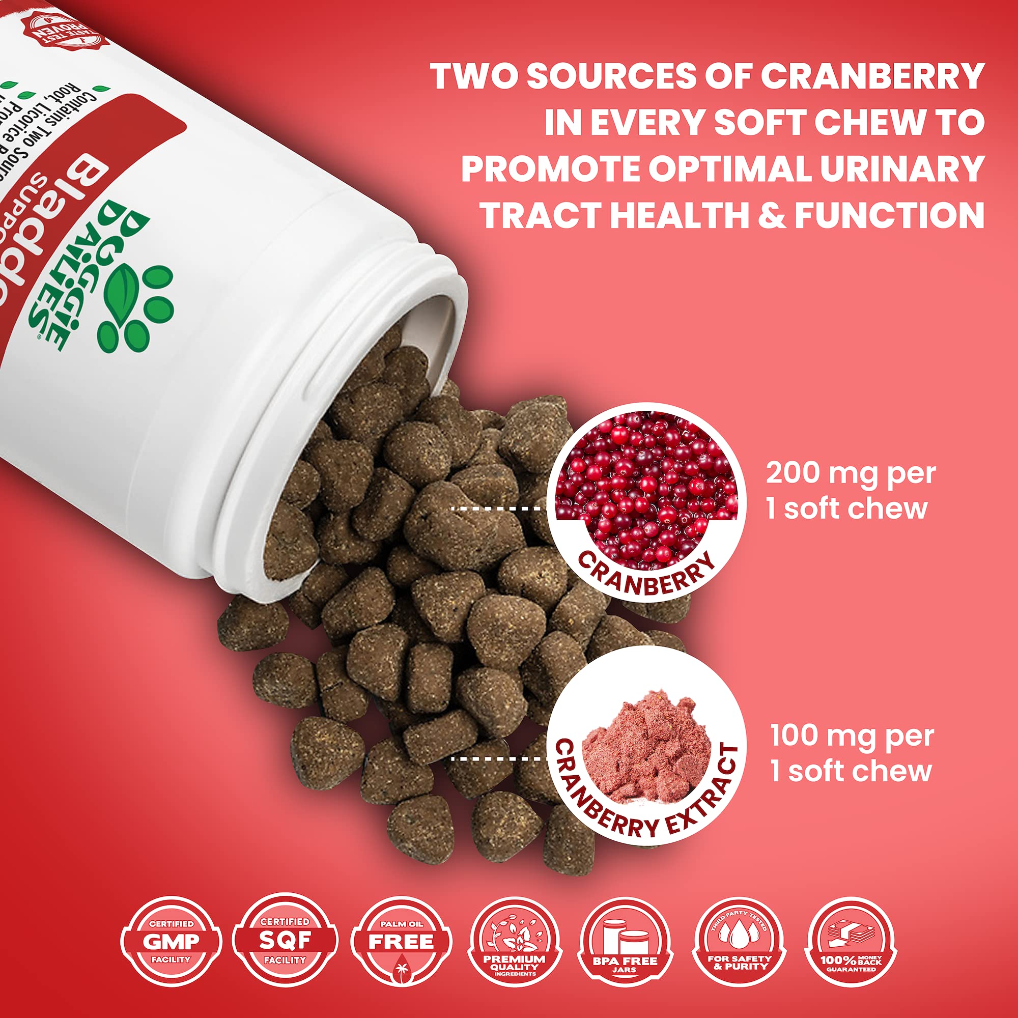 Doggie Dailies Cranberry Supplement for Dogs, 225 Soft Chews, Urinary Tract, Bladder & Kidney Support for Dogs, Cranberry for Dogs with Marshmallow Root, Licorice Root & Apple Cider Vinegar (Chicken)