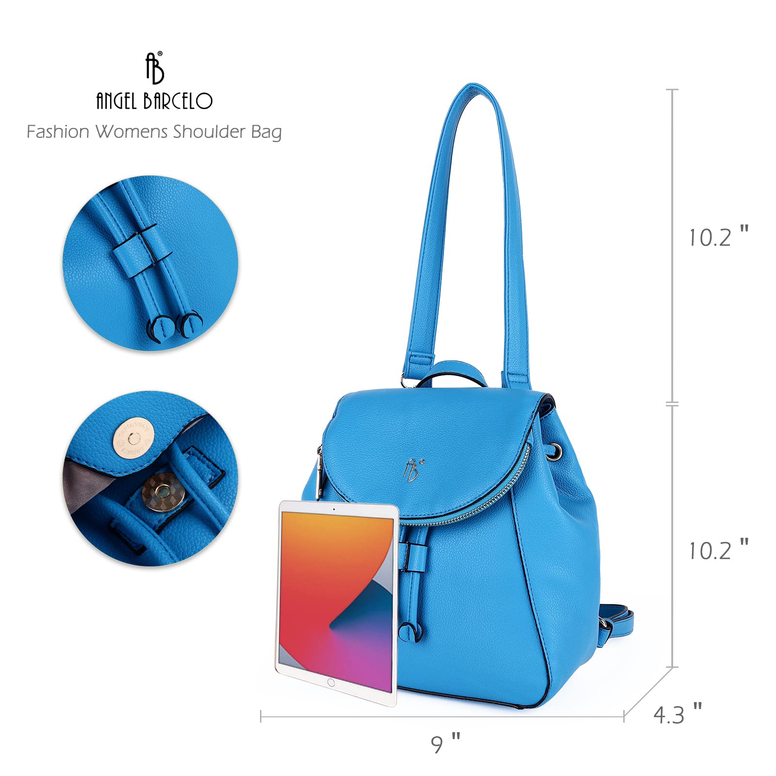Angel Barcelo Backpack Purse for Women Fashion Backpack Purses PU Leather Daypacks Shoulder Bag Satchel Purse Blue