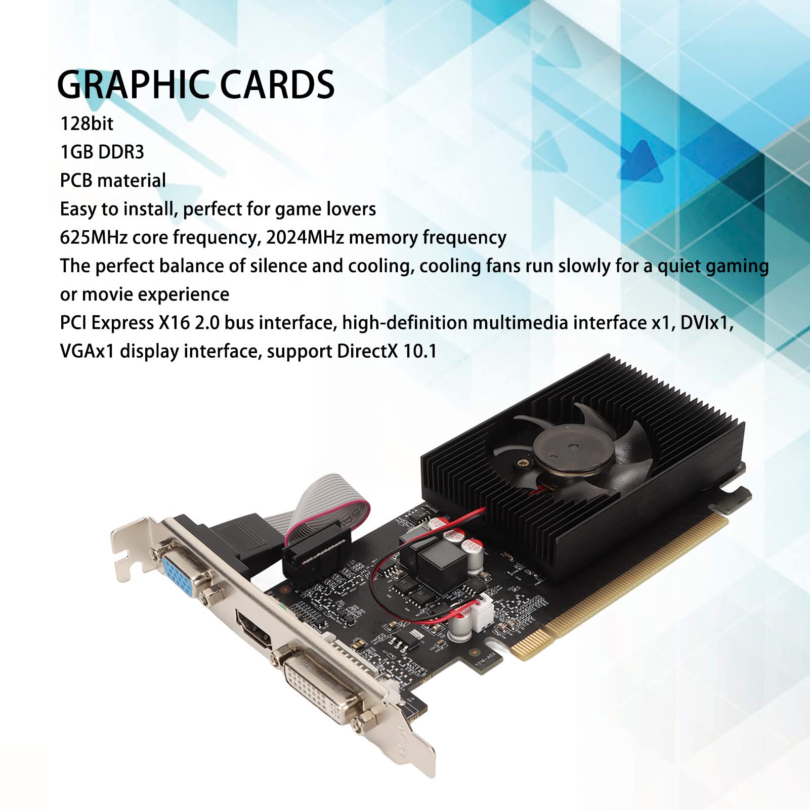 Bewinner GT220 Graphics Card, DDR3 1GB 128bit 2024MHz Gaming Graphics Card Support DirectX 10.1, HDMI DVI VGA Interface, PCI Express x16 Video Card for Desktop PC