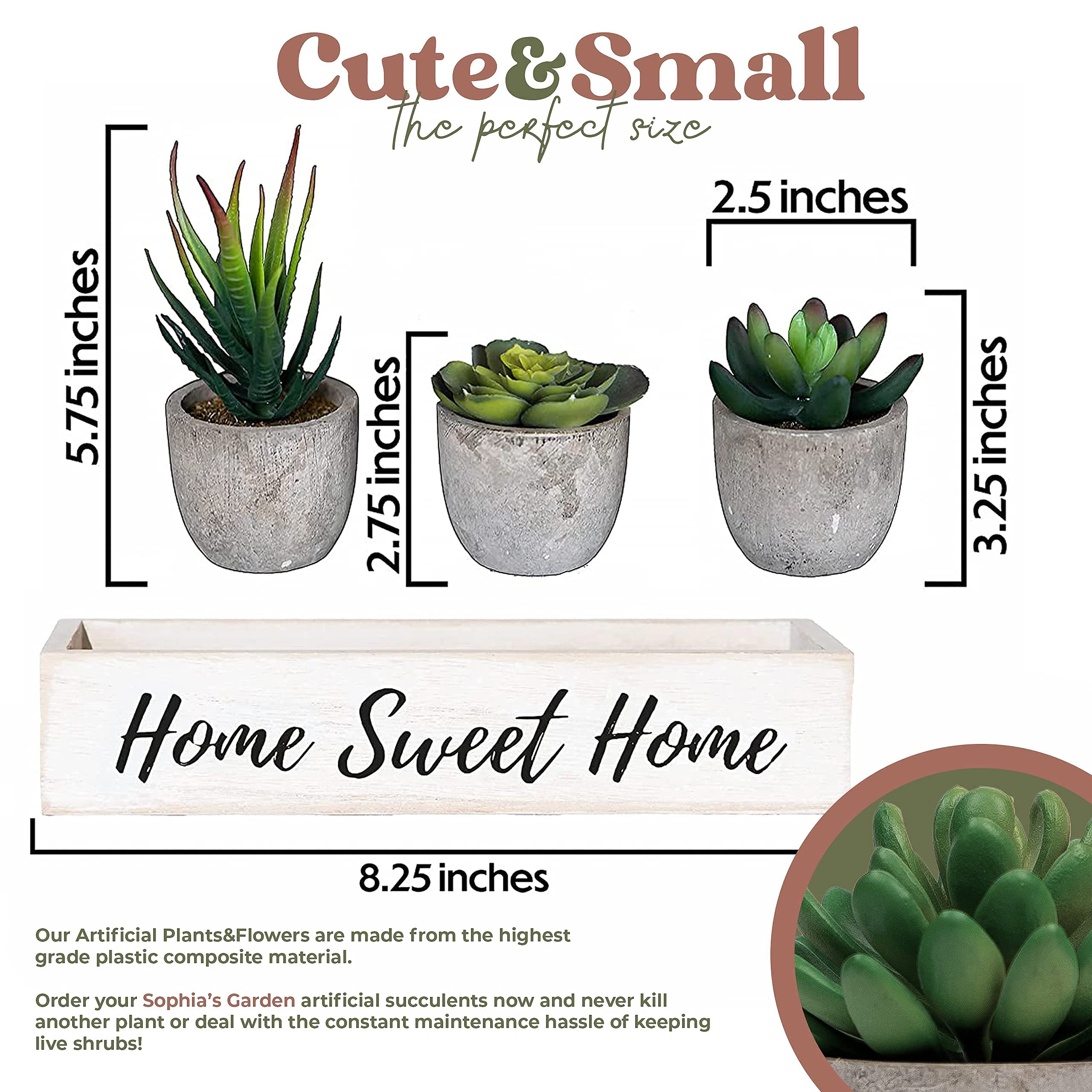 Artificial Succulent Plants with Pots with White Planter Box Home Sweet Home Live Laugh Love Realistic Greenery Mini Faux Plant Arrangements for Home Decor Office Table Bathroom Kitchen Dorm