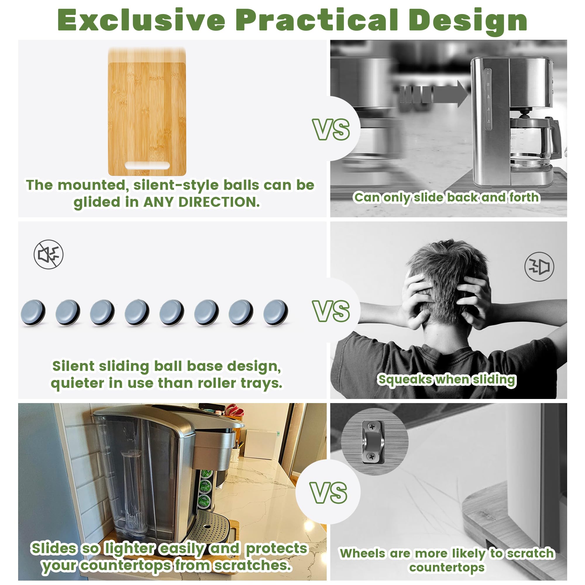 Appliances Slider Mat for Countertop & Under Cabinet,100% Bamboo Sliding Tray for Coffee Pot/Coffeemaker/Ice Maker/Air Fryer/Kitchen Aid Mixer etc,Simple Functional & 360° Easy Moving 9.5” X 14”in