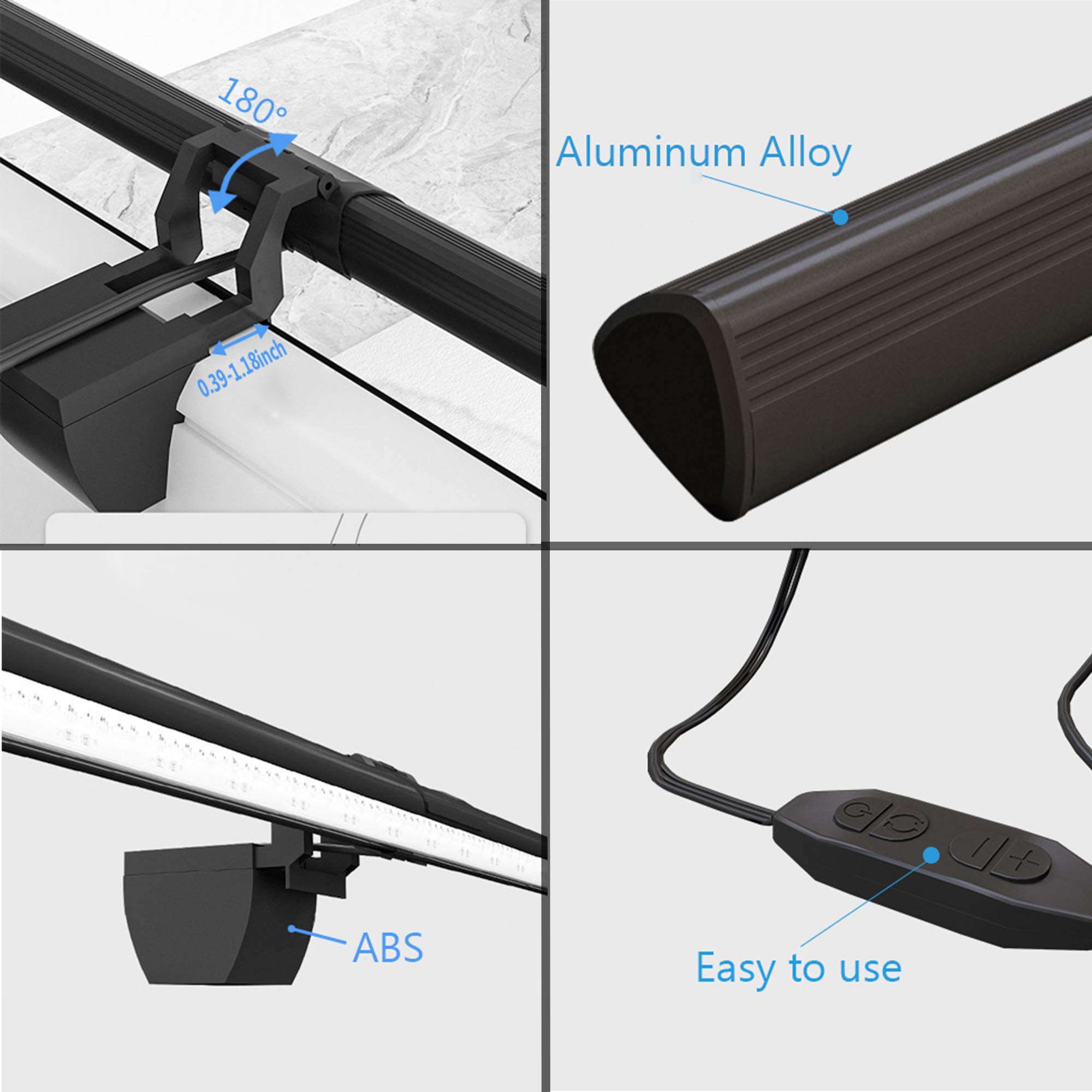 Aogled ScreenBar e-Reading LED Task Lamp Dimmable,No Glare Computer Monitor Light,Adjustable Brightness/Color Temperature,Black USB Powered Monitor Lamps,Office Lamp