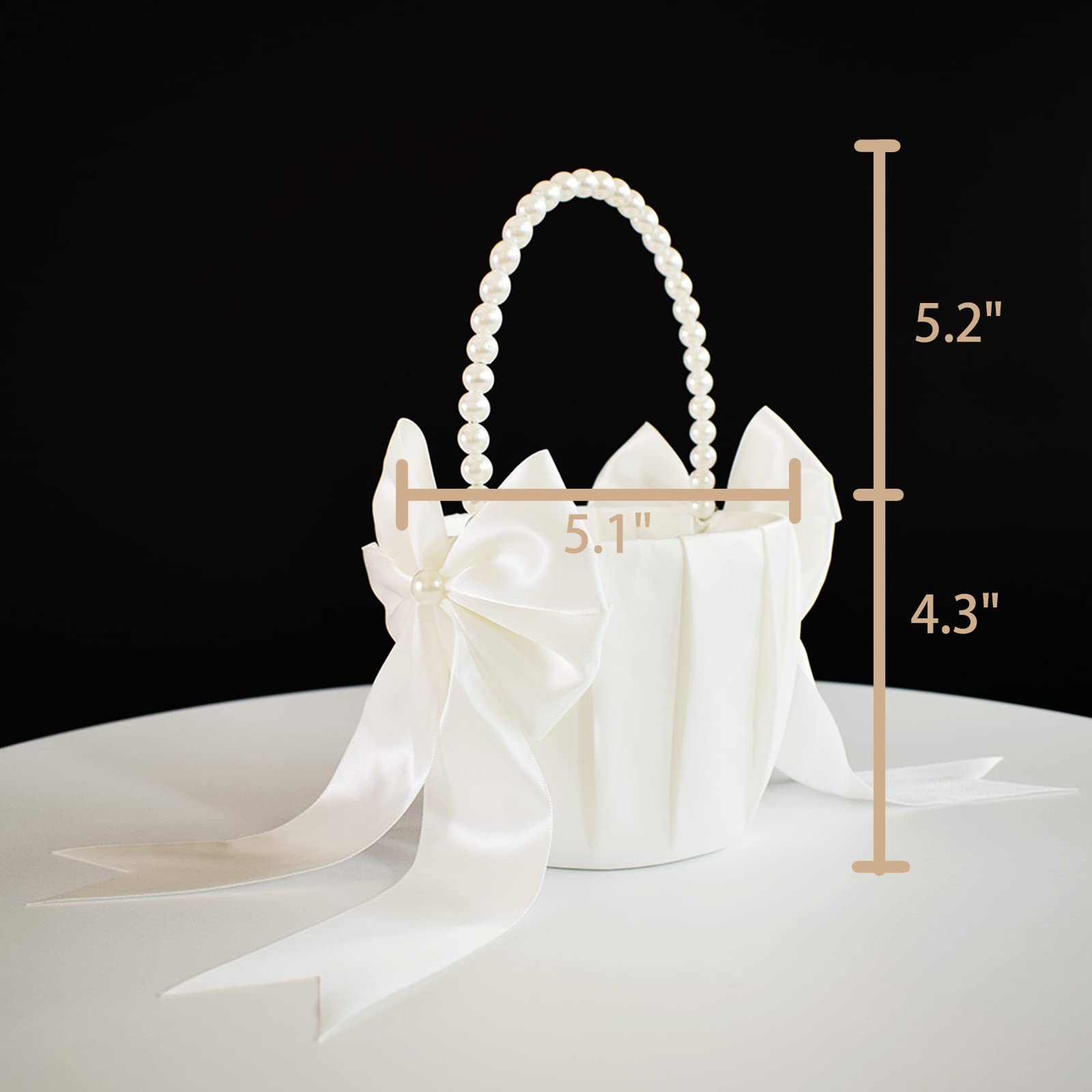 ATAILOVE Flower Girl Basket with Pearl Handle, Ivory Fariy Wedding Baskets for Flower Girls
