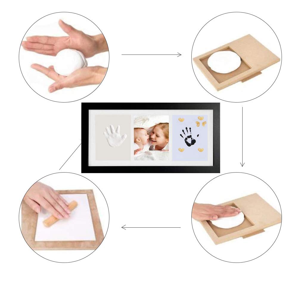 Baby Handprint Footprint Photo Frame Kit for Newborn Boys and Girls,Prints Paper and Clean Touch Ink Pad,clay,roller(UPGRADED VERSION 2021)