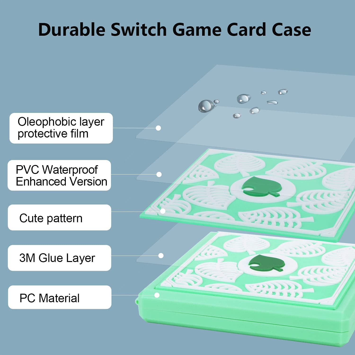 LightPro Game Card Case for Nintendo Switch,Portable & Thin Hard Shell Box, Protective Shockproof Cartridge Holder Carrying Storage Case Box with 12 Cartridge Slots for Switch NS NX(Green Leaf)