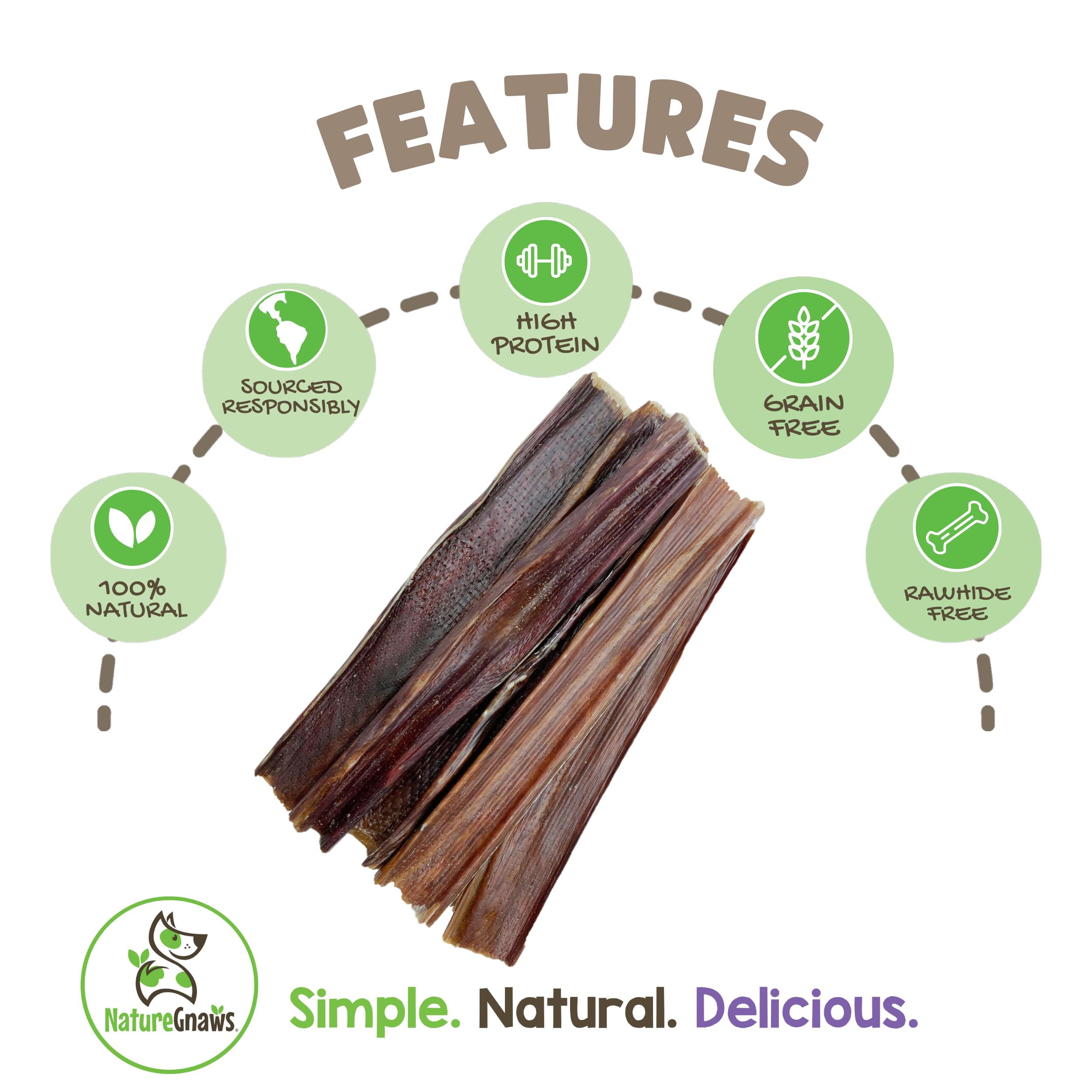 Nature Gnaws Beef Gullet Chews for Large Dogs 9-10" (10 Count) - Natural Beef Jerky Stick Dog Chew Treats - Rawhide Free