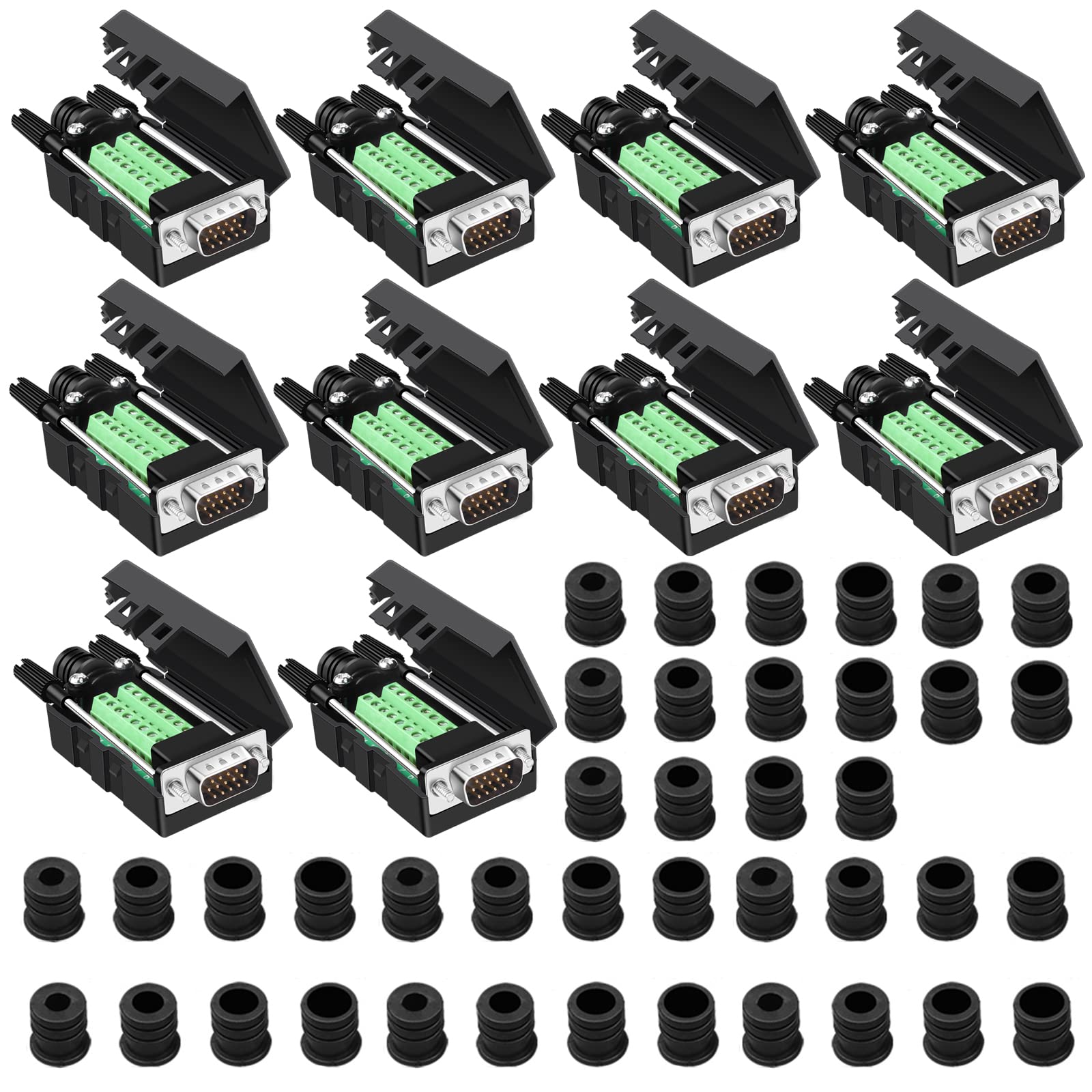 ANMBEST 10PCS VGA Solderless Quick Connector 3+9 DB15 3 Row Serial Plug to 15-pin Port Terminal Male Adapter Breakout Board Compatible with VGA 3+7/3+6/3+4/3+2