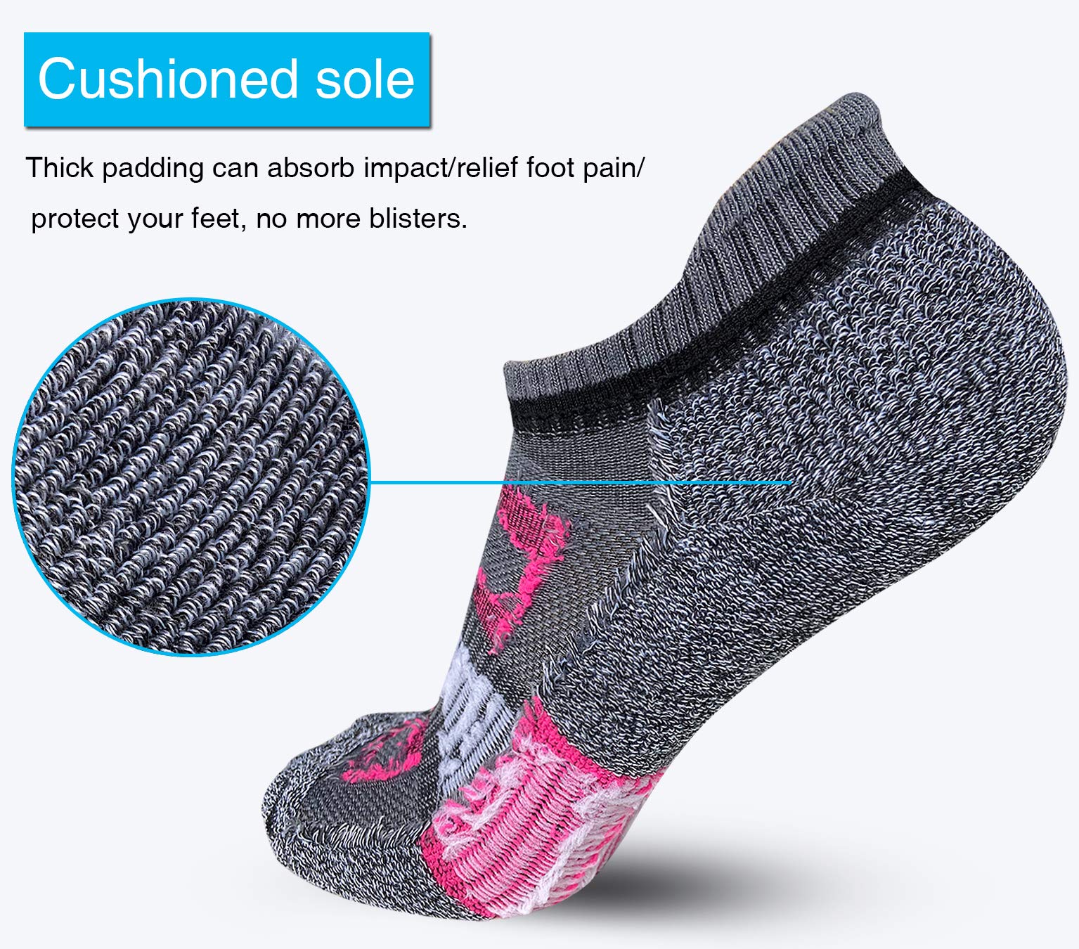 APTYID Women's Ankle Socks Athletic Cushioned Running, Size 6-9, Dark Grey, 6 Pairs