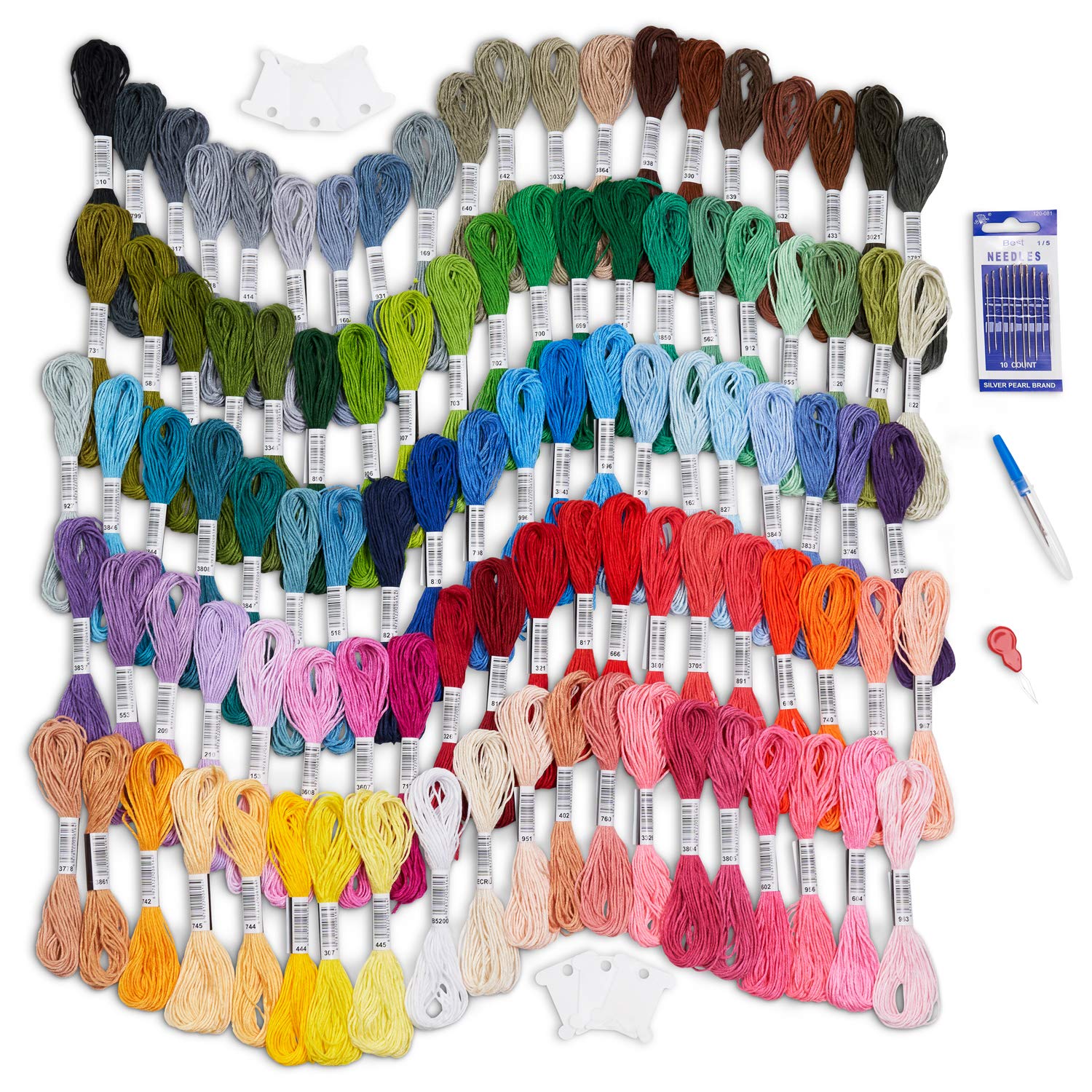 Avenfair Embroidery Threads 50 Skeins per Pack, Multi Color Embroidery Floss, Cross Stitch Threads, Friendship Bracelet Threads, with Free Needles, Floss Bobbins (50 Colors)