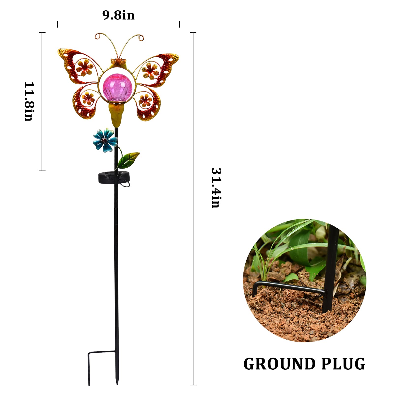 LIGHTSHINE Solar Garden Lights, Metal Butterfly Garden Yard Decor, Waterproof Yard Iron Art Garden Decorations, Outdoor Decor for Patio, Lawn and Pathway.
