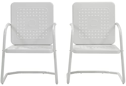 Crosley Furniture Bates 2-Piece Outdoor Chair Set, Retro Metal Patio Chairs for Dining, Porch, Deck, Balcony, White Gloss