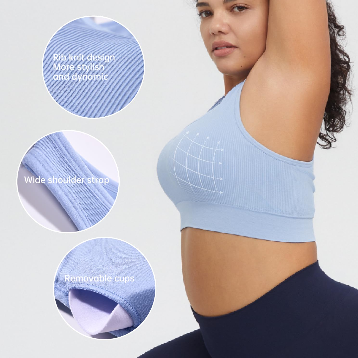 AMRIY Racerback Sports Bras for Women Medium Support Padded Seamless Women's Sports Wireless Bra Black White,XXL