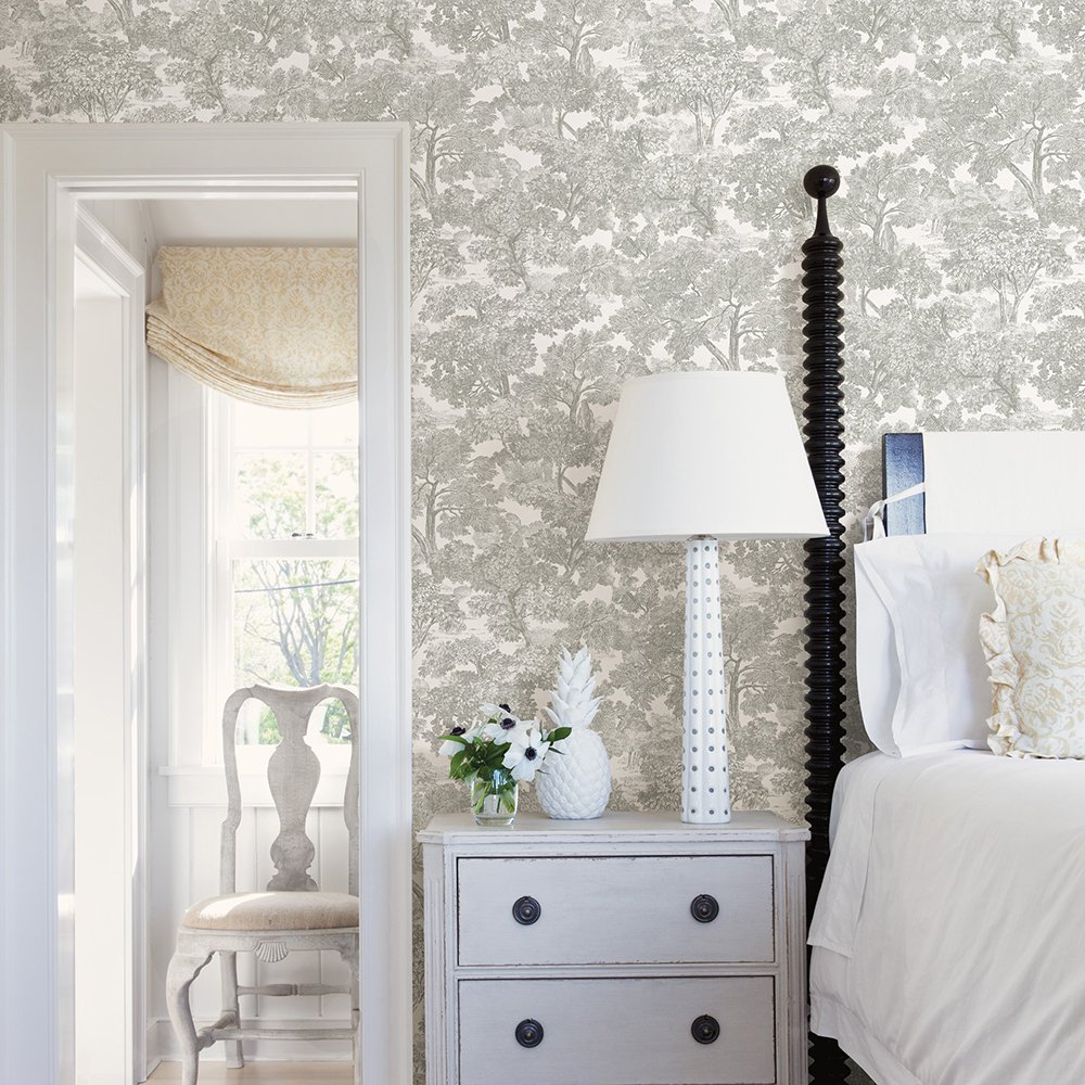 Chesapeake 3115-12541 Spinney Toile Wallpaper, Grey