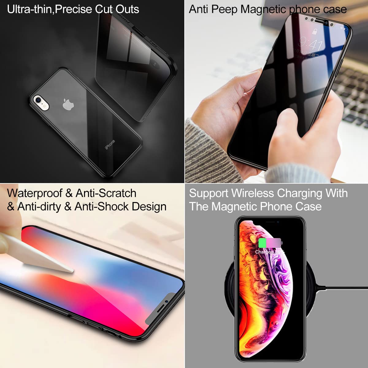 Anti-peep Magnetic Case for iPhone XR,Anti Peeping Magnetic Adsorption Double-Sided Privacy Screen Protector Clear Back Metal Bumper Antipeep Anti-Spy Phone Cases Cover for iPhone XR-Black