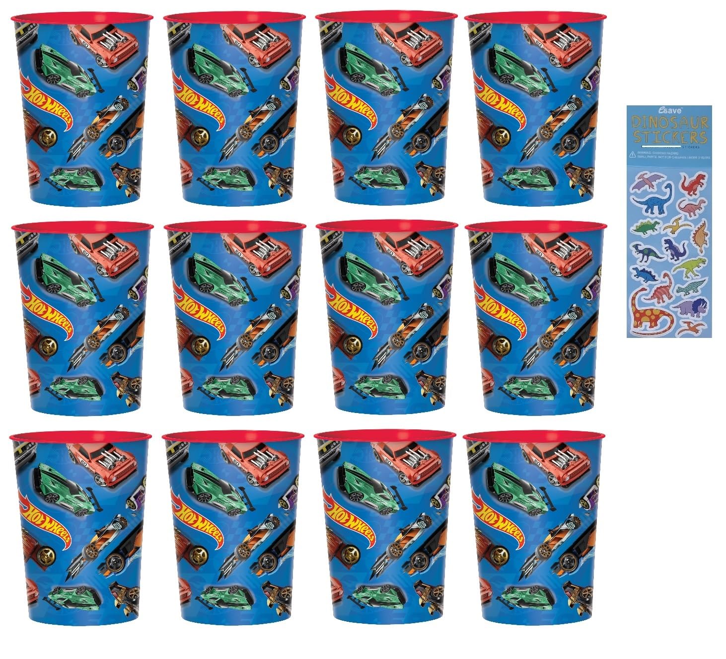 Amscan Hot Wheels Birthday Party Supplies Bundle Pack includes Reusable Plastic Cups - 12 Count