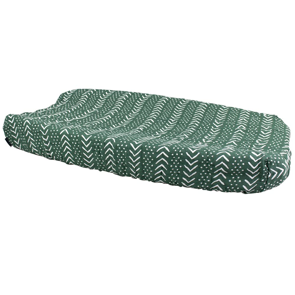 Bebe au Lait Premium Muslin Changing Pad Cover - Elasticized Fit, Safety Strap Holes, 2-Layer Muslin Blend, Fits Standard Baby Changing Pad up to 36" X 18" X 6"- One Size, Mudcloth