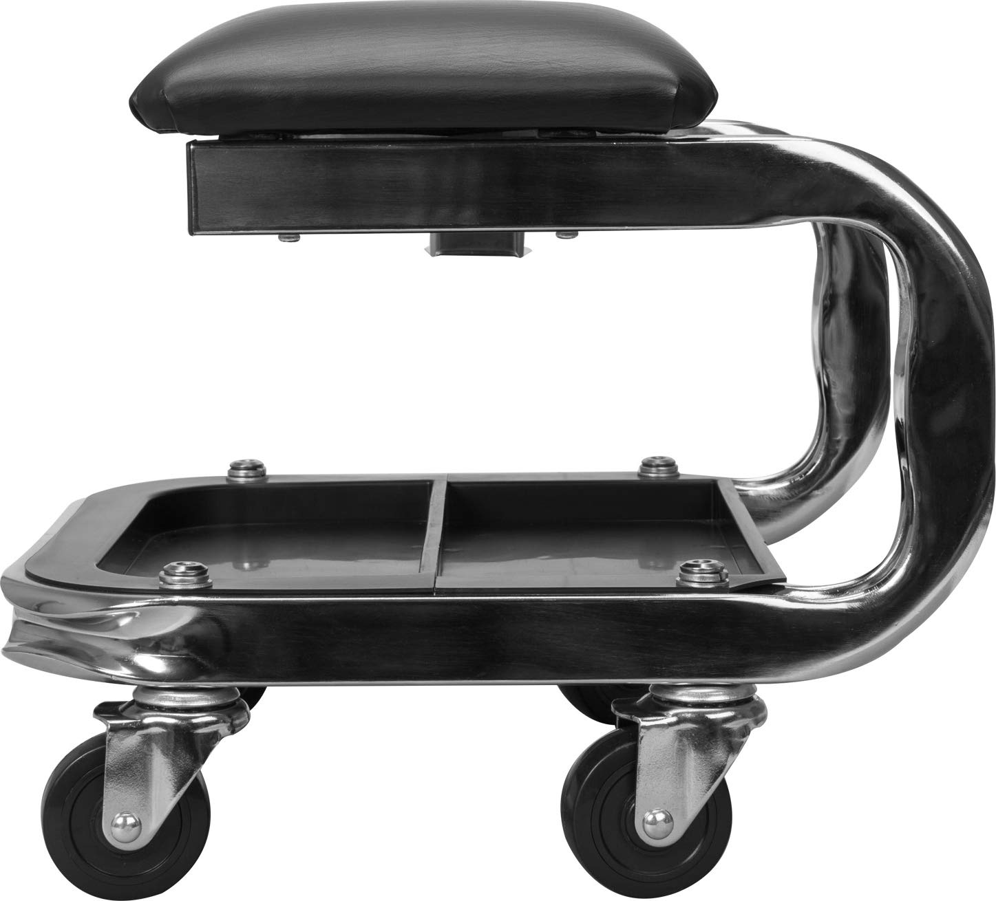 AR7451B Torin Heavy Duty Rolling Creeper Garage/Shop Seat: Padded Mechanic Stool with Tool Tray Storage and Cup Holder, Black