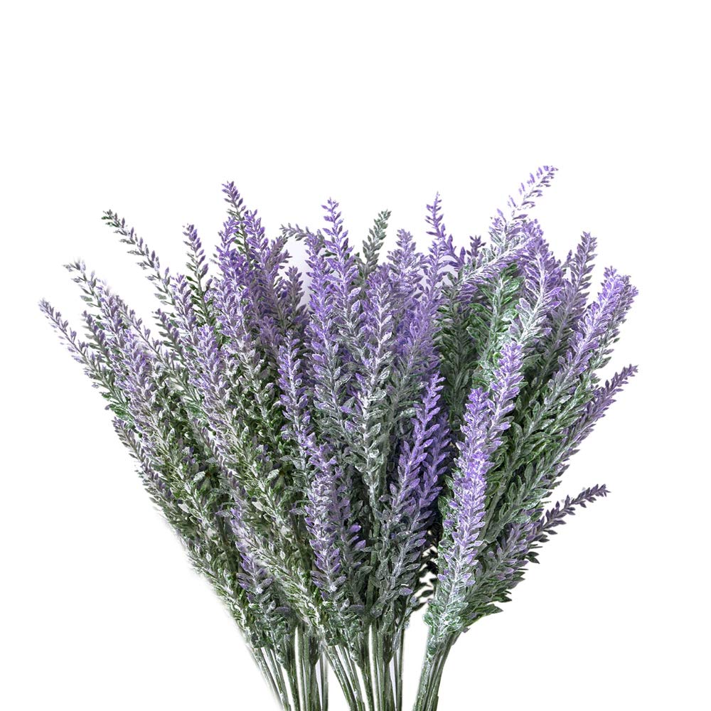 Evoio 10pcs Artificial Flocked Lavender Bouquet, DIY Bridle Flowers Arrangements Home Kitchen Garden Office Wedding Decor Floral-Purple