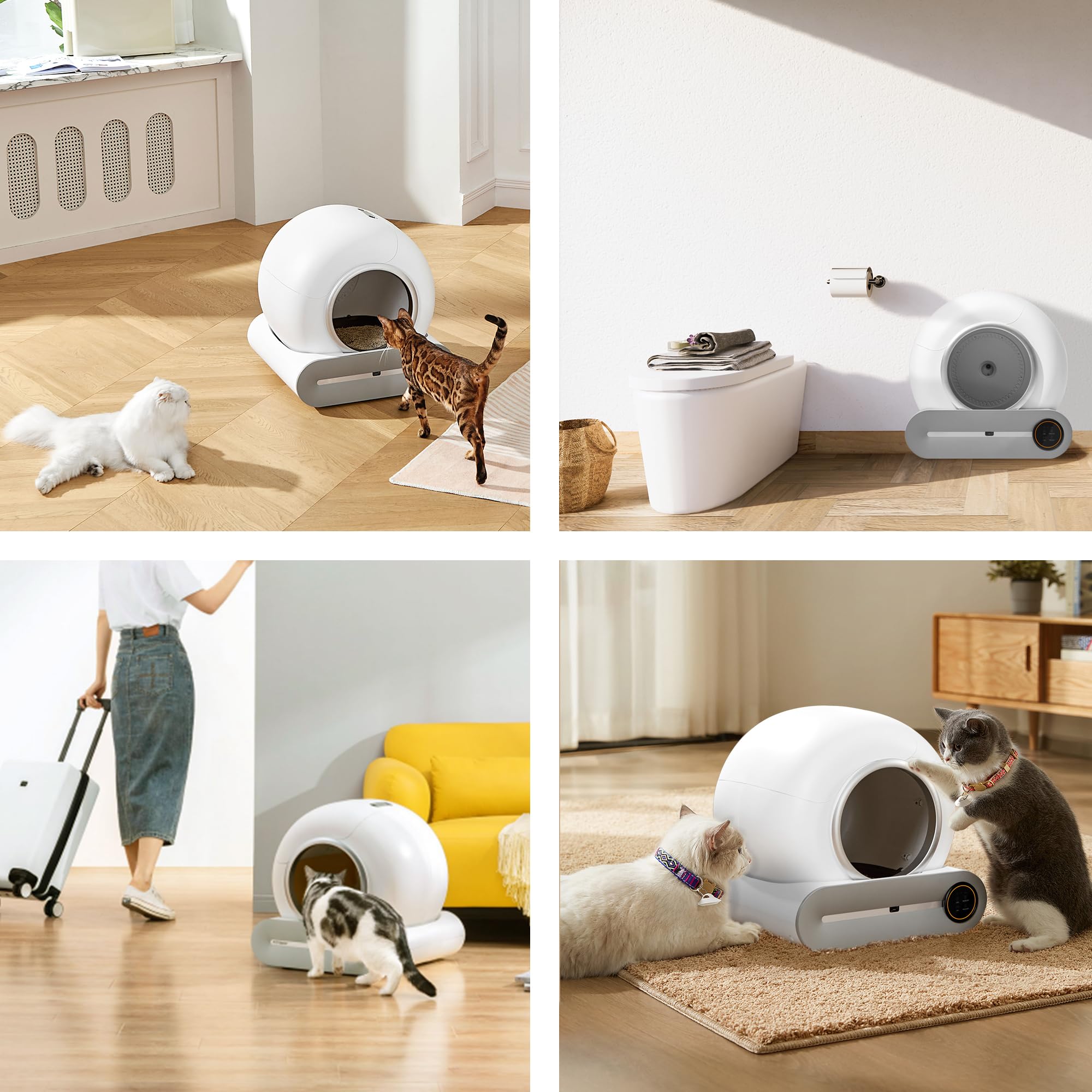 Angol Shiold Automatic Self Cleaning Cat Litter Box 65L Extra Large Capacity Smart Kitty Litter Box with App Control/Odor Removal/Low Noise for Multiple Cats (Silver)