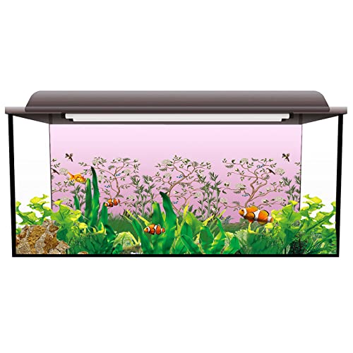 Aquarium Background Flower 24.4x48.8 inch Fish Tank Background PVC Fish Backdrop Wallpaper for Background Aquarium Fall Plants Leaves and Birds Pink Gradient