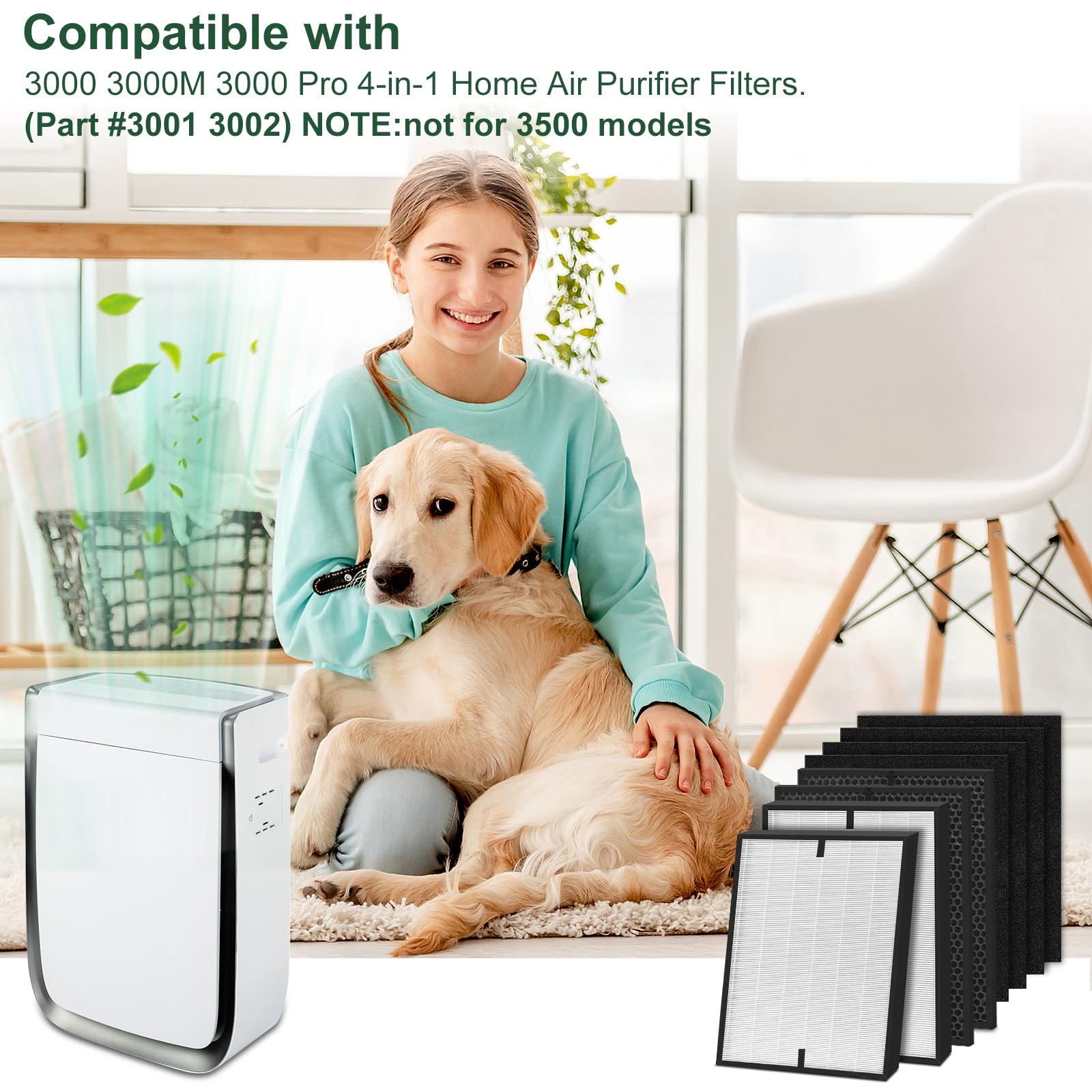BEBEMOR 3000 Replacement Filter Compatible with 3000 3000M 3000Pro, 2 Filters, 2 Activated Carbon, 6 Extra Carbon Pre-Filters (10PCS)