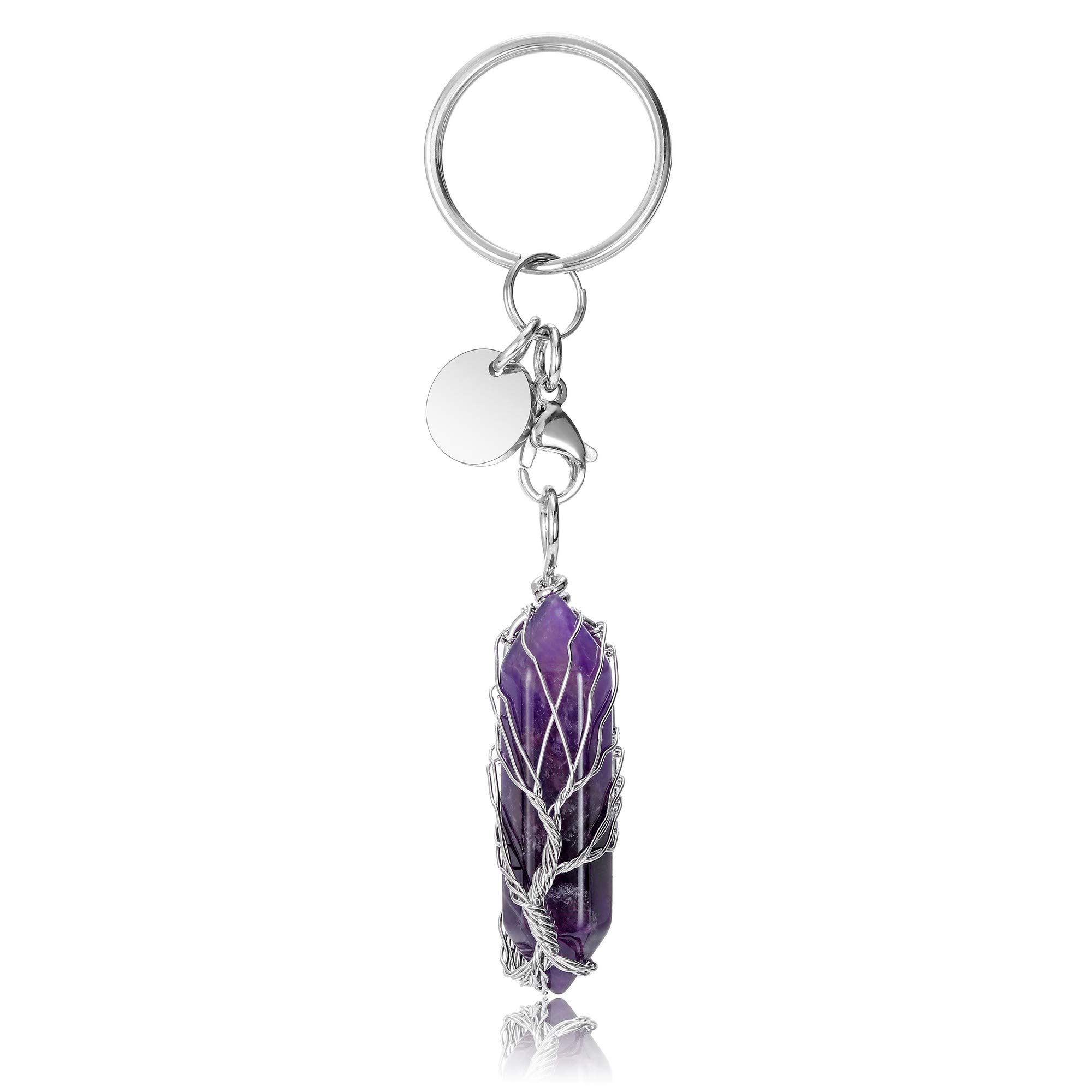 Amethyst Healing Crystal Tree Life Keychain Keyring for Women