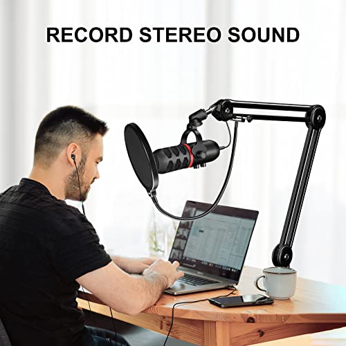 Aokeo USB Condenser Microphone, PC Microphone for Podcasting, Recording, Live Streaming & Gaming, Built-in Headphone Output, All Metal USB A/C Mic,Voice-Isolating Technology
