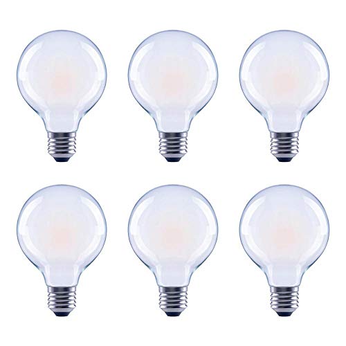 Asencia AN-03679 40 Watt Equivalent G25 Globe Frosted All Glass Vintage Filament Dimmable LED Light Bulb, Soft White, 6-Pack, 6 Pack