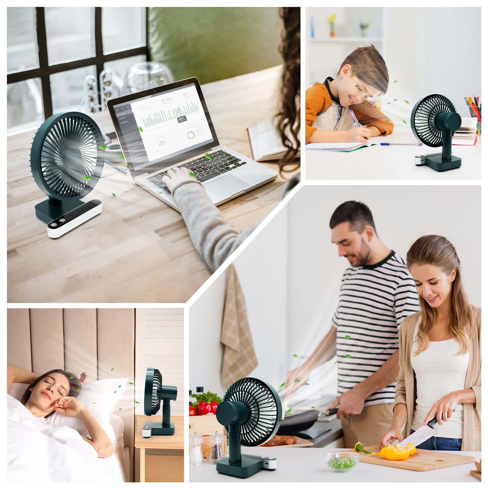 ASYOURZ Oscillating Table Fan - 6.7 Inch Portable Quiet Desktop Fans with 4 Speeds Strong Airflow - 7200mAh Battery Operated or USB Powered Fan - 120° Oscillating Personal Table Fan for Home Office