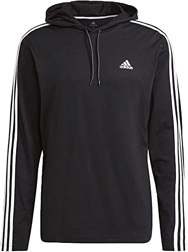 adidas Mens Lightweight Pullover Hoodie T-Shirt (X-Large, Black/White)