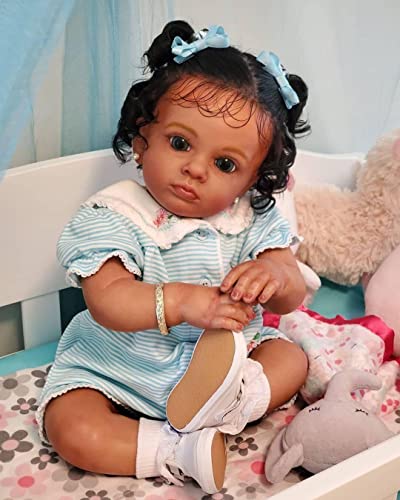 Angelbaby 24" Lifelike African American Reborn Toddler Doll, Cute Realistic Newborn Silicone Gift Toy