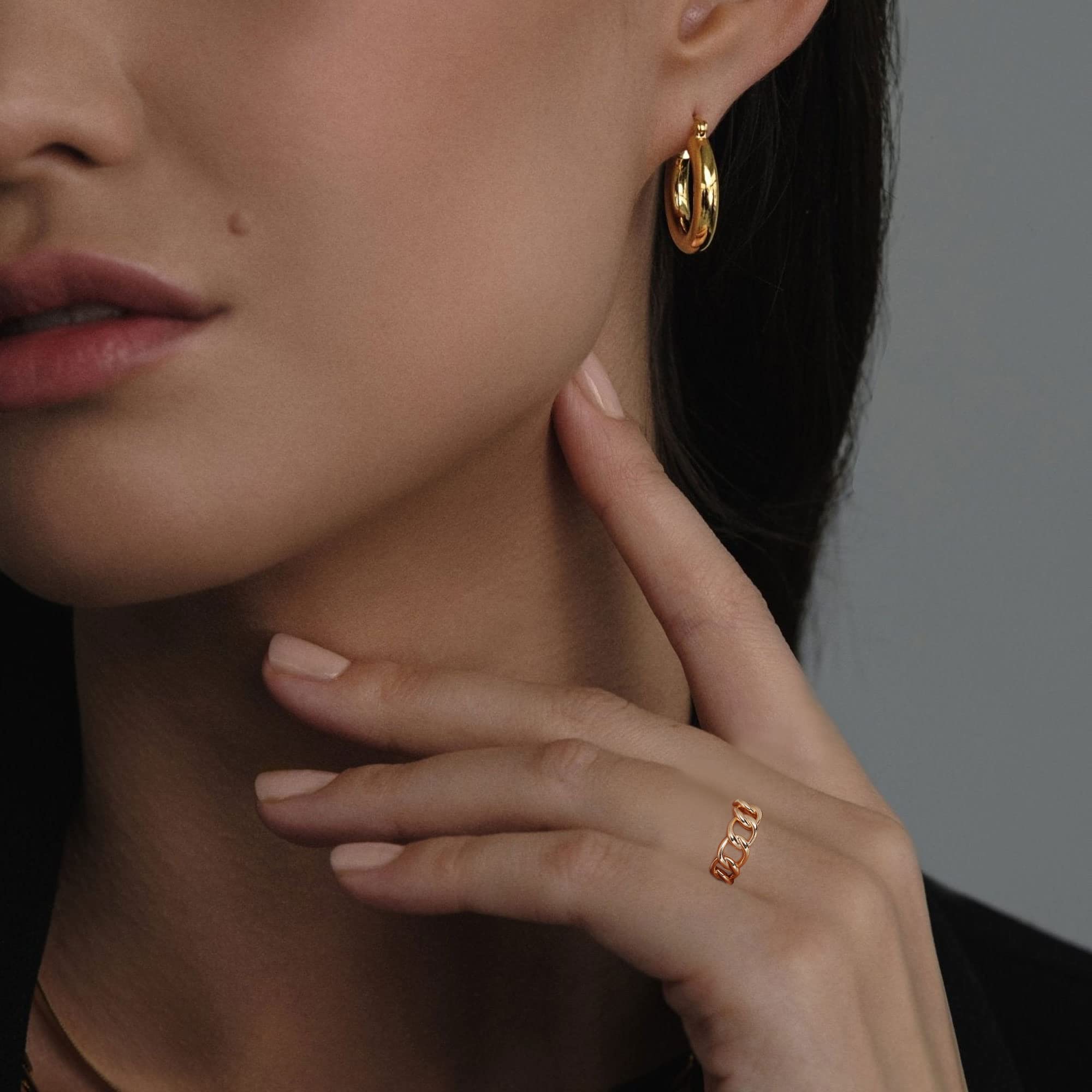 BFACCIA 14K Gold Plated Chunky Dome Ring for Women Minimalist Adjustable Open Link Twisted Teardrop Stacking Band Statement Thick Ring Jewelry Gift