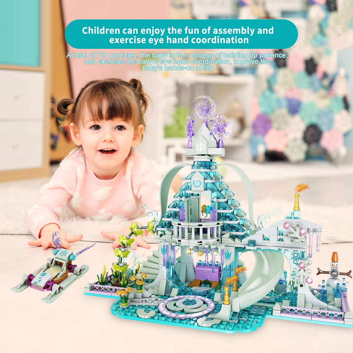 JIETENGFEI Girls Castle Princess Building Blocks House Crystal & Sleigh with Palace Bricks Construction Play Kit for Kids Christmas Birthday Gift Present 6.7.8.9.10.11.12 Years and Up