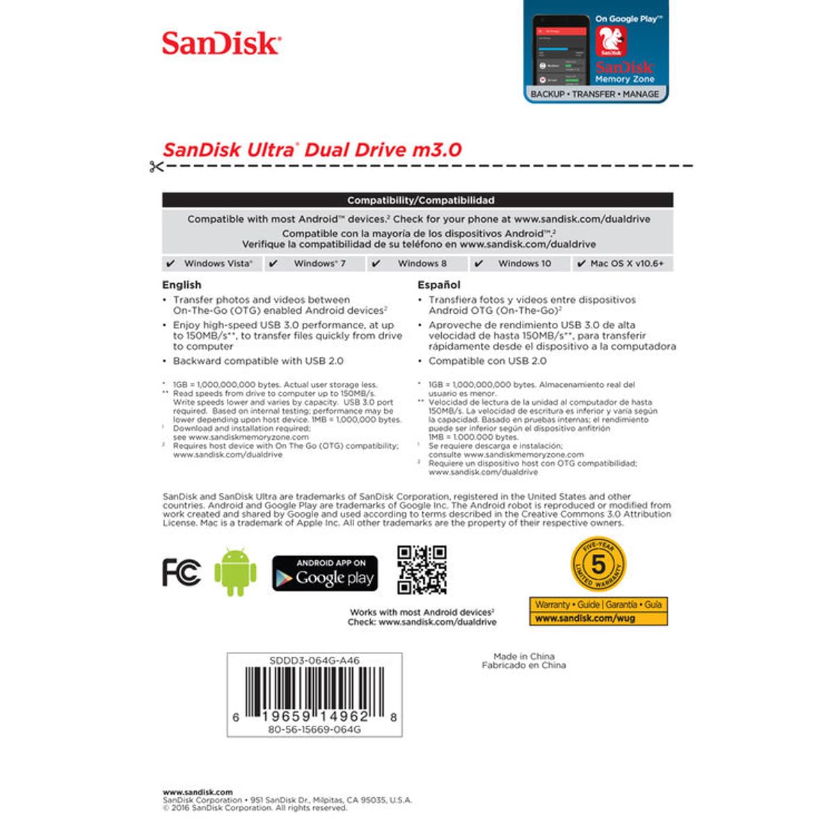 SanDisk 32GB Ultra Dual USB 3.0 and Micro USB Flash Drive, Up to 150MB/s Read Speed
