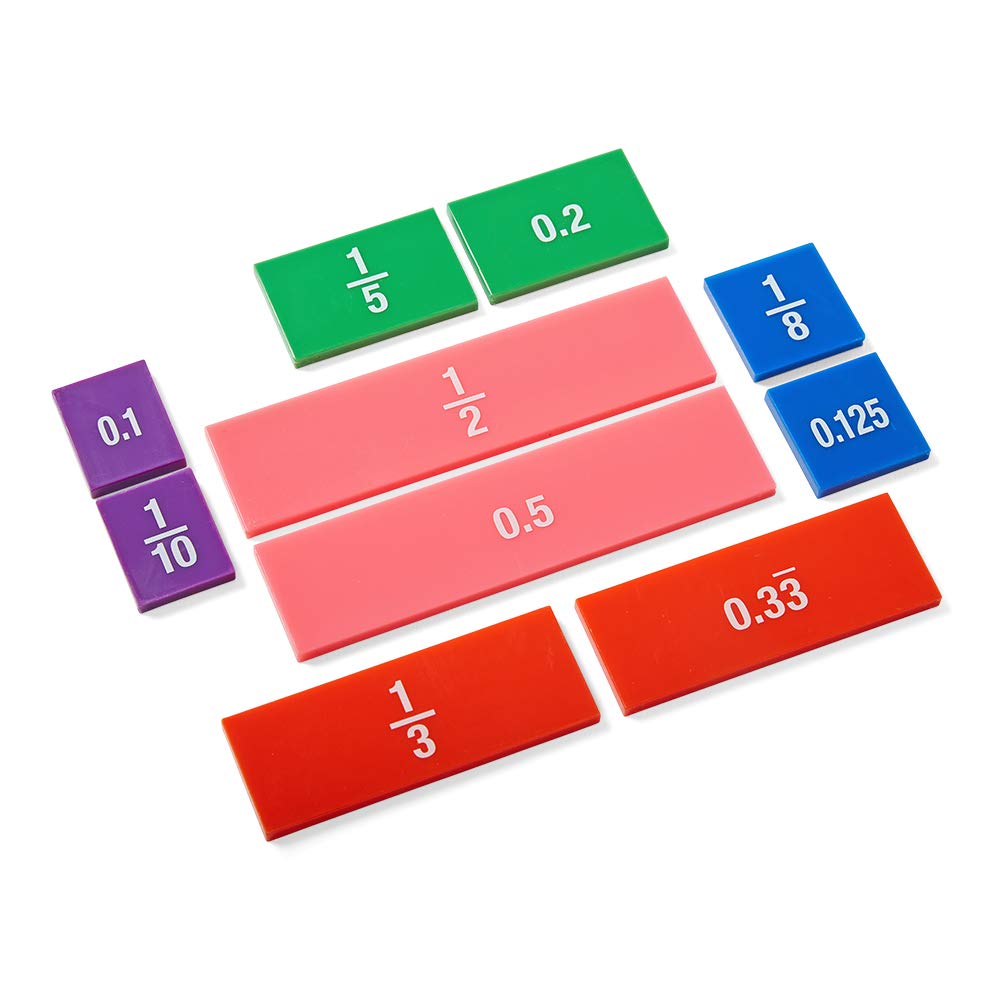 hand2mind Plastic Double-Sided Decimal and Fraction Tiles, Montessori Math Materials, Fraction Manipulatives, Unit Fraction, Fraction Bars Math Manipulatives, Homeschool Supplies (15 Sets of 51)