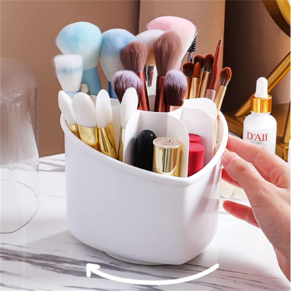 Birsppy Srutirbo Makeup Brush Holder 360 Degree Rotating Brush Organizer with Clear Lid, Brush Storage Box Dust Proof Makeup Organizer for Bathroom, Vanity, Makeup Container (Heart White)