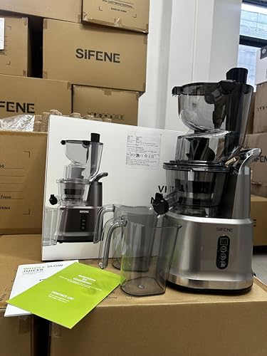 Cold Press Juicer Machine, SiFENE Slow Masticating Juicer, 83mm Wide Chute for Whole Fruits & Vegetables, Easy to Clean, High Yield, Non BPA, Gray