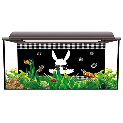 Aquarium Background Easter Eggs 18.4x36.4 inch Fish Tank Background PVC Fish Backdrop Wallpaper for Background Aquarium Rabbit Silhouette Bow Tie Black Plaid