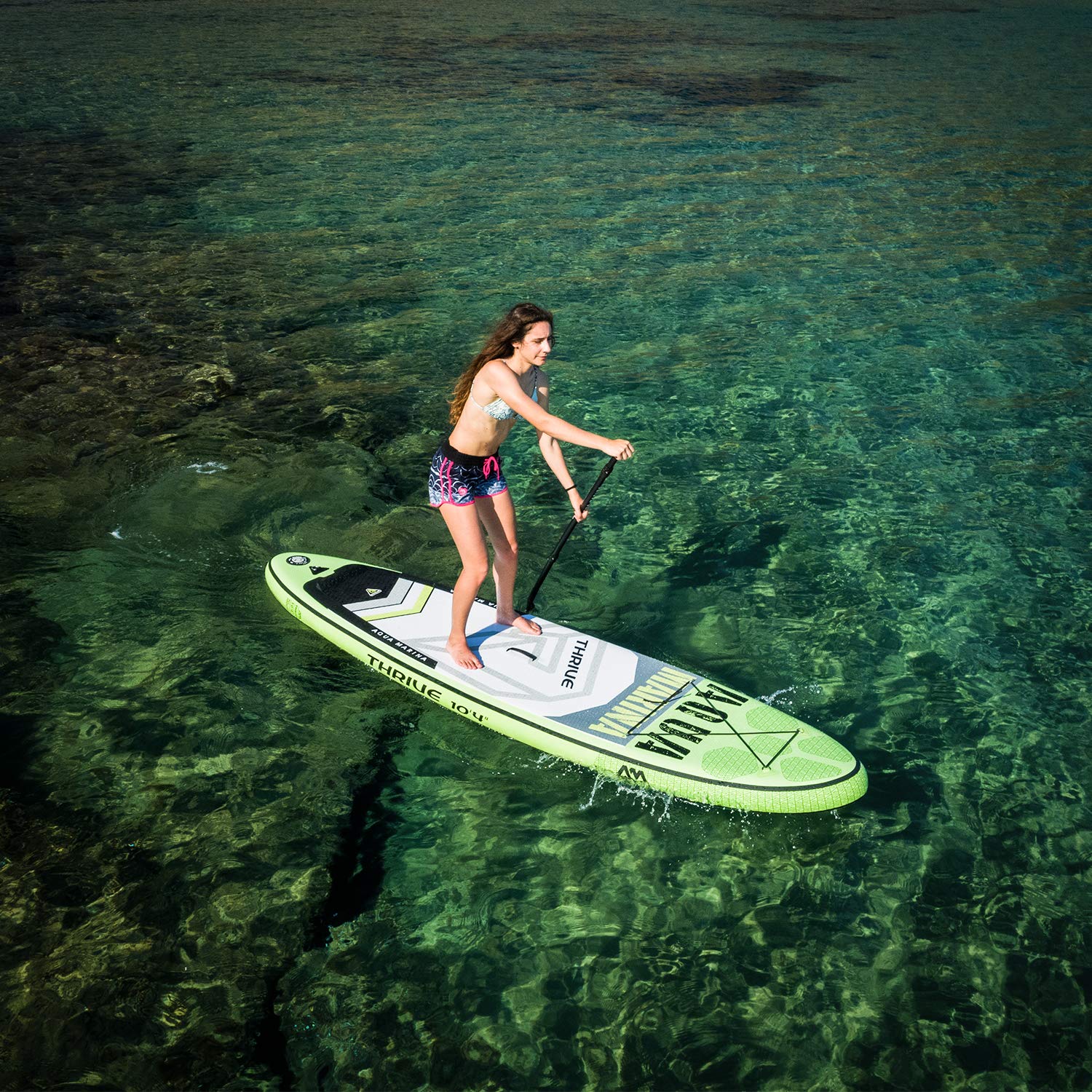 Aqua Marina Thrive Inflatable Stand Up Paddle Board 10’4” (6" Thick) | Includes Double Action Pump, MAGIC Backpack, Slide-in Center Fin, Sports III Paddle, Safety Leash