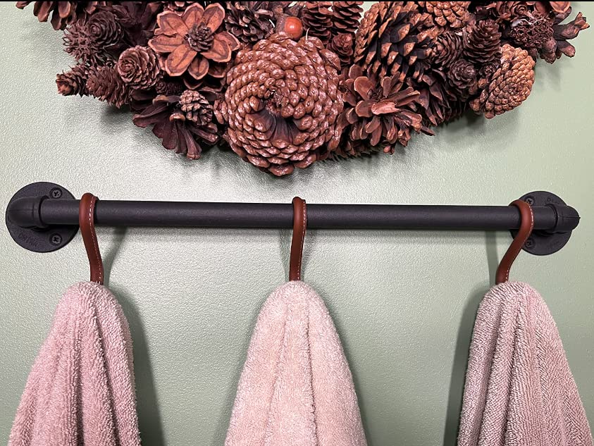 Brute Strength - S Shaped Hooks Wrapped in Full Grain Leather - 6 pcs - Cognac - Stainless Steel Metal Hangers Hanging Hooks for Kitchen - Leather Hooks - Leather s Hooks