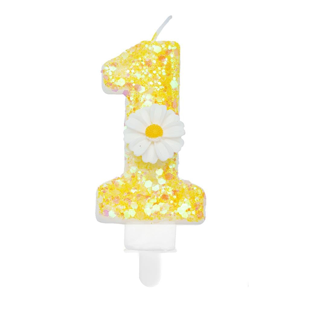 Birthday Candle 1, Yellow Flower Number 1 Candle for Cake Theme Party Supplies