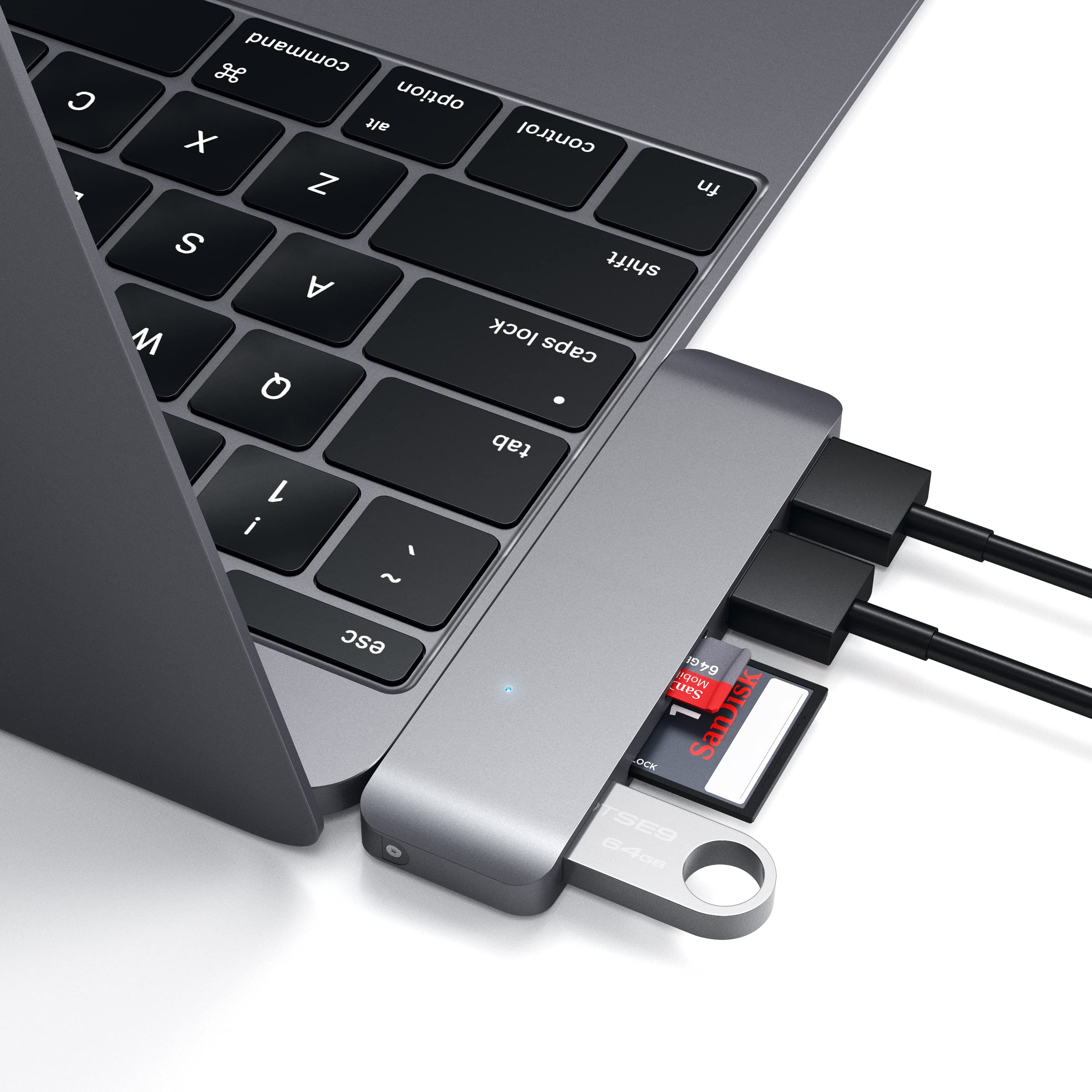 Satechi Aluminum Type-C USB 3.0 3-in-1 Combo Hub Adapter - 3 USB 3.0 Ports and Micro/SD Card Reader - Compatible with 2022 iPad Air M1, 2021 iPad Pro M1, 2020 MacBook Pro/Air M1 (Space Gray)