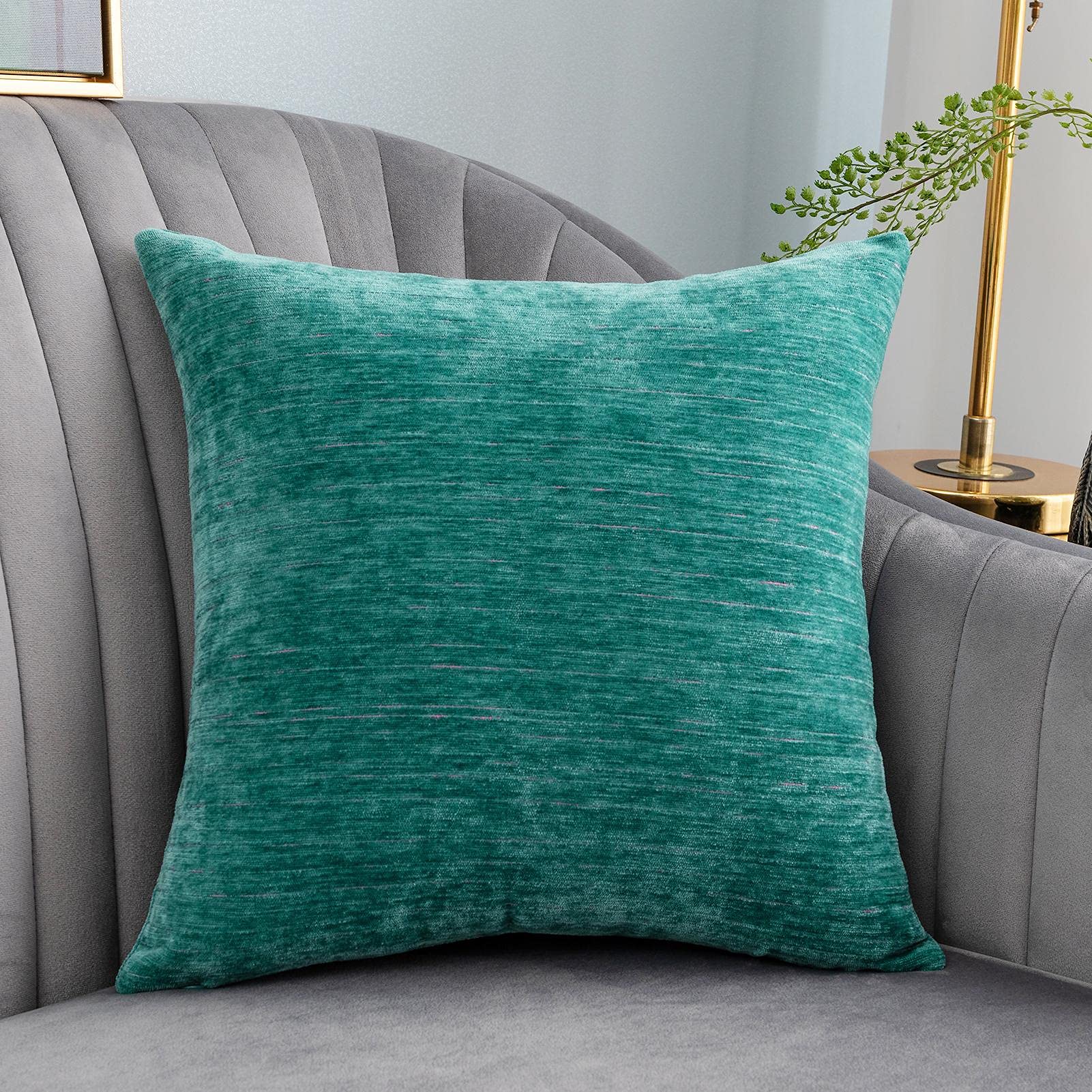 Lipo Thick Chenille Pillow Covers 18x18- Set of 2 Decorative Euro Throw Pillows Cover, Soft Cushion Case, Home Decor Rustic Farmhouse for Couch, Bed, Sofa, Bedroom, Car (Turquoise, 18X18 Inch)
