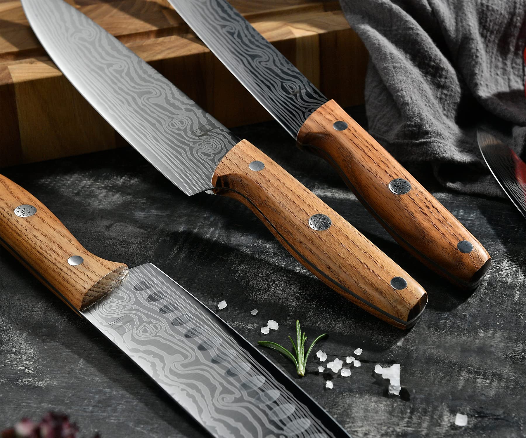 EUNA 6 Pieces Knife Set with Ergonomic ASH Handle, Kitchen Knife with High-Carbon Stainless-Steel Blade, Chef Knife Set with Multiple Sizes for Multipurpose Cooking, Gift Box