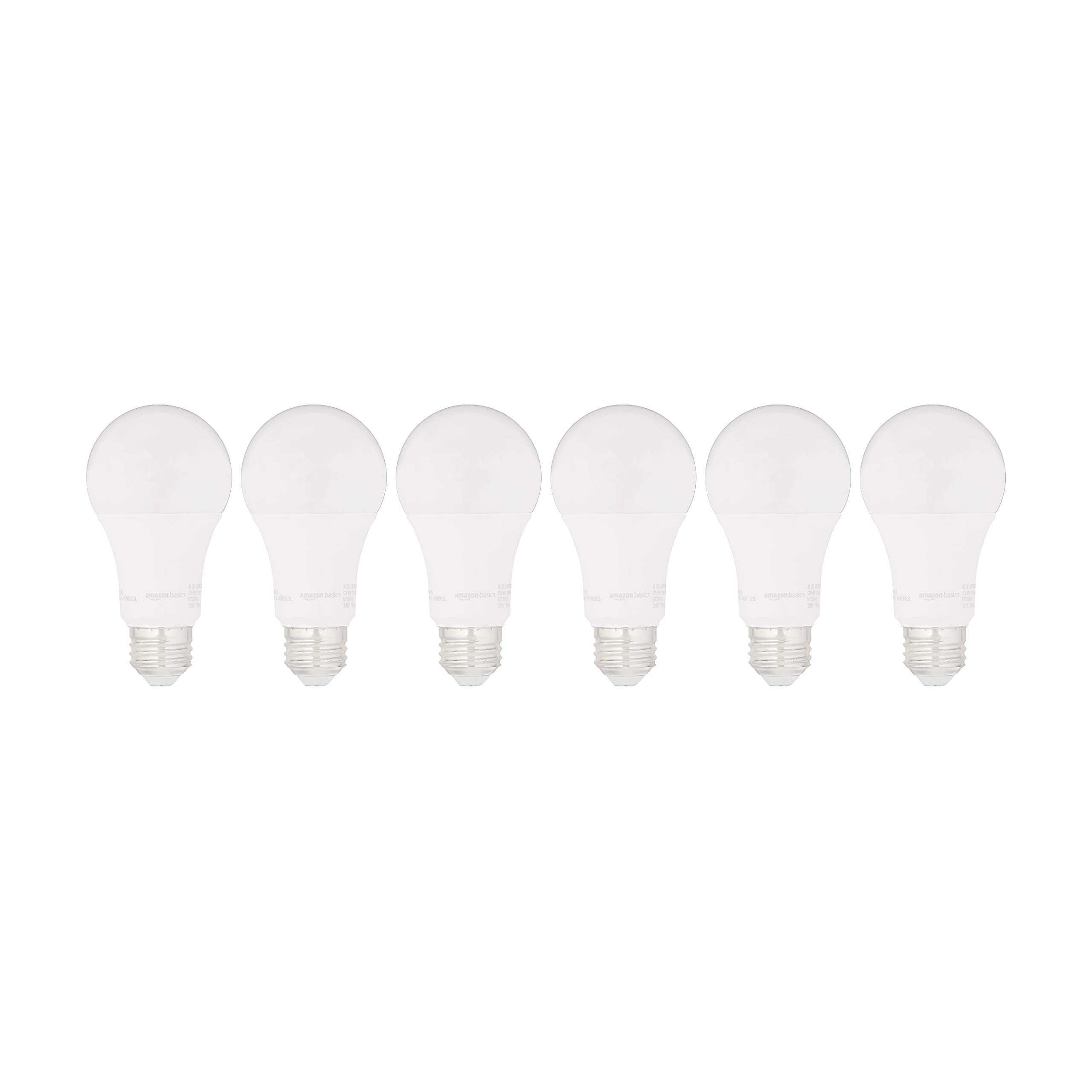 Amazon Basics 75W Equivalent, Daylight, Dimmable, 15,000 Hour Lifetime, CEC Compliant, A19 LED Light Bulbs | 6-Pack