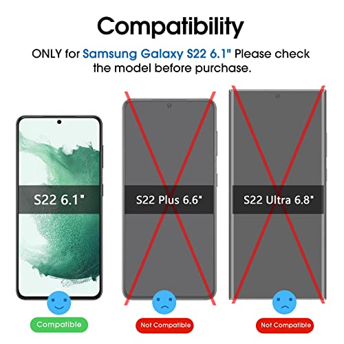 amFilm Screen Protector for Samsung Galaxy S22 5G 6.1 Inch [100% Fingerprint ID Compatible] with Tempered Glass Camera Lens Protector and Easy Installation Tray, HD Clear, Hybrid Film, 2+2 Pack