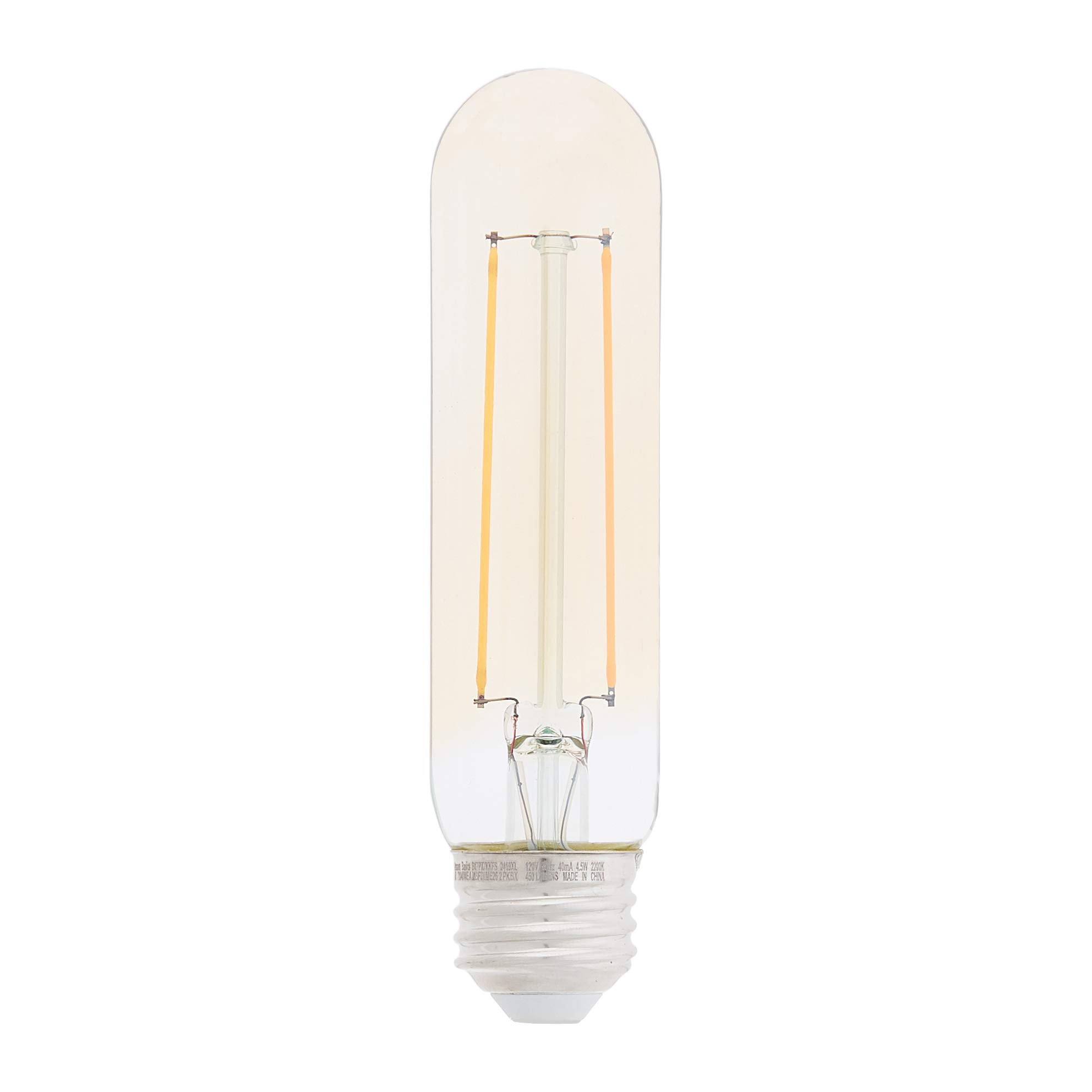 Amazon Basics 40 Watt Equivalent, Amber, Dimmable, 15,000 Hour Lifetime, T10 Vintage Glass LED Light Bulb , ,Yellow, 2-Pack