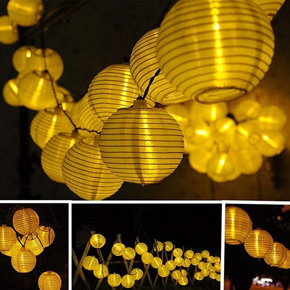 ALLOMN Solar Lantern String Lights, 19.7ft 30LED Waterproof Garden Lantern, String Lights Fair Lights with Fabric Lantern Exterior and Interior Decoration for Christmas, Garden, Home, Yard(Warm White)