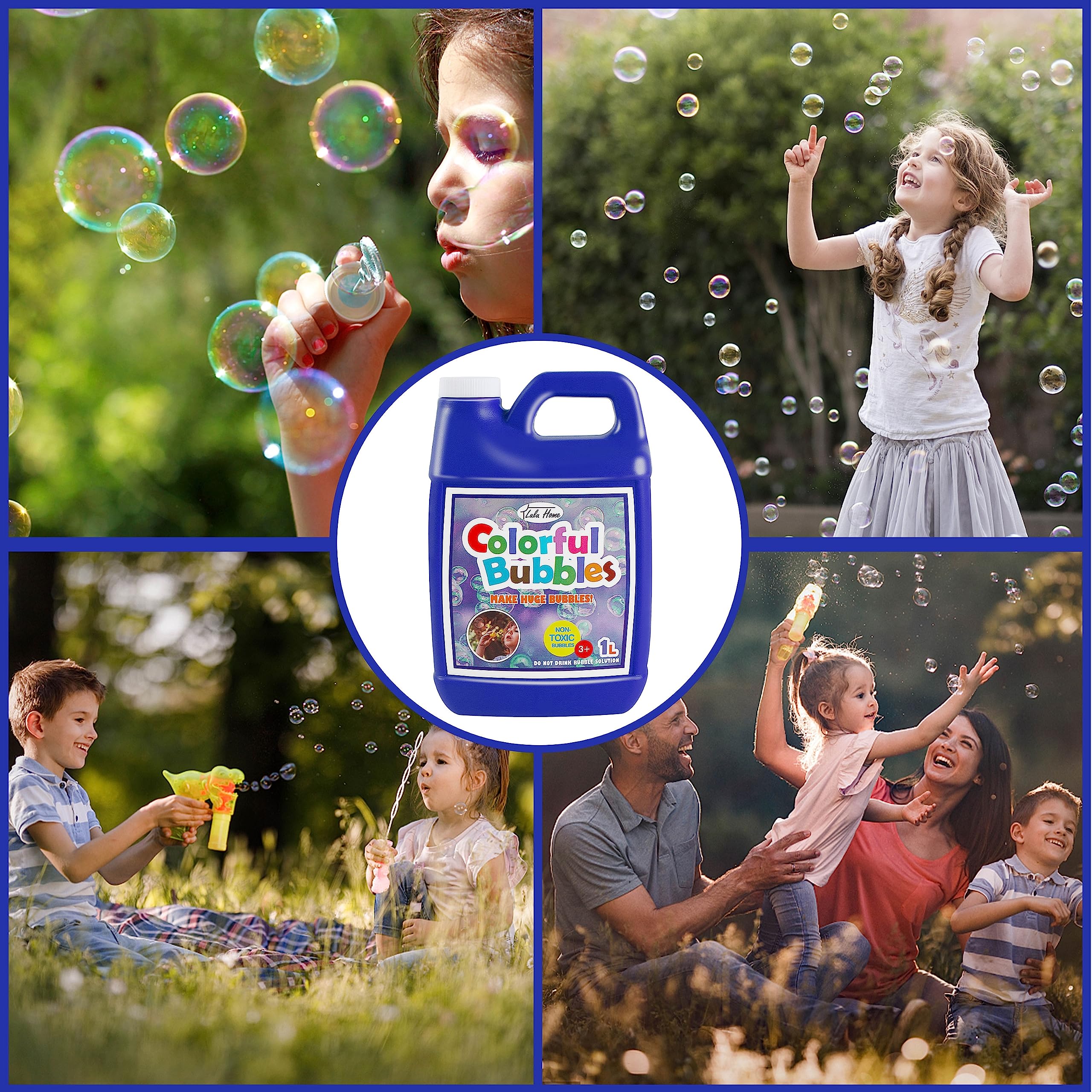 Lulu Home Bubble Concentrated Solution, 1 L/ 33.8 OZ Bubble Refill Solution for Kids Bubble Machine, Giant Bubble Wand, Bubble Blower Toys, Halloween Party Favors (Dark Blue)